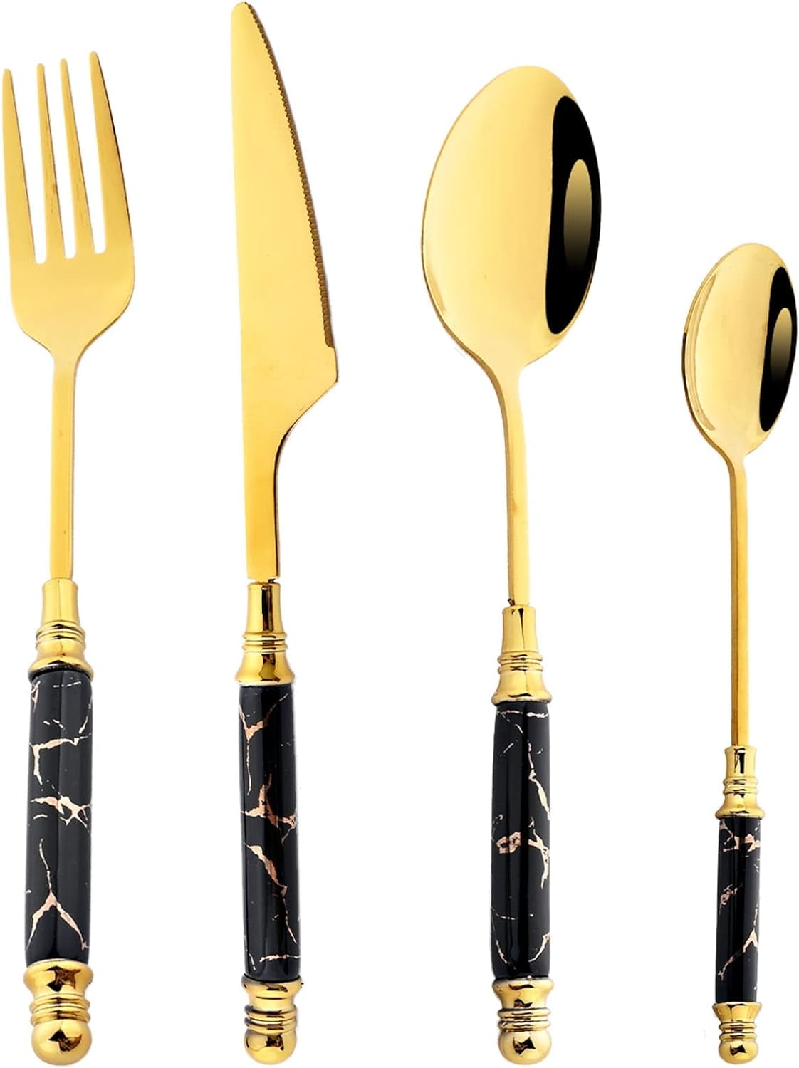 24pcs Gold Silverware Set With Creative Imitation Ceramics Handle.Gold ...