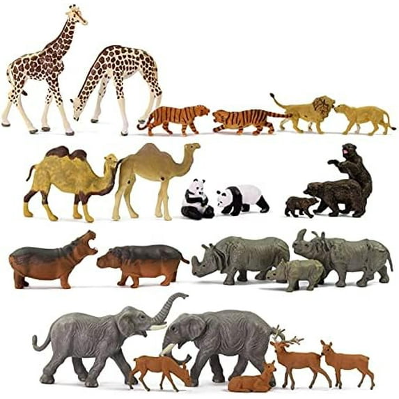 24pcs HO Scale Painted Wild Animals 1:87 PVC Elephant Camel Giraffe ...