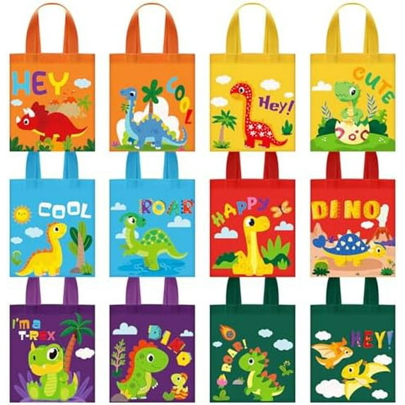 24pcs Halloween Dinosaur Canvas Tote Bag Bulk Reusable Candy Grocery ...
