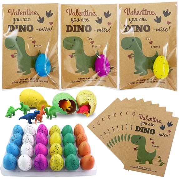 24pcs Hatching Dinosaur Eggs Valentines Dino Egg Exchange Card for ...