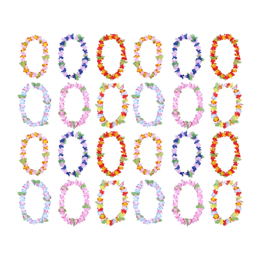 24pcs Hawaiian Colorful Leis Artificial Flower Necklace Classic Garland Neck Loop Tropical Luau ...
