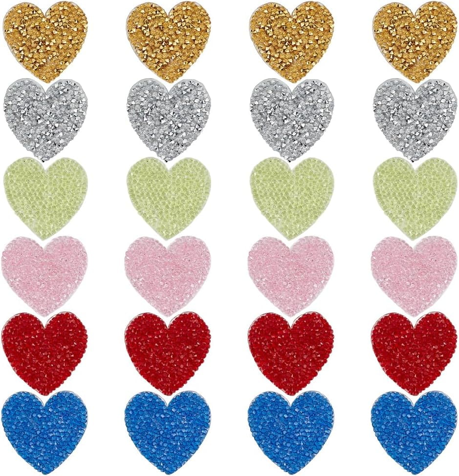24pcs Heart Rhinestone Iron on Patches Fabric Stickers Sew on Patches ...