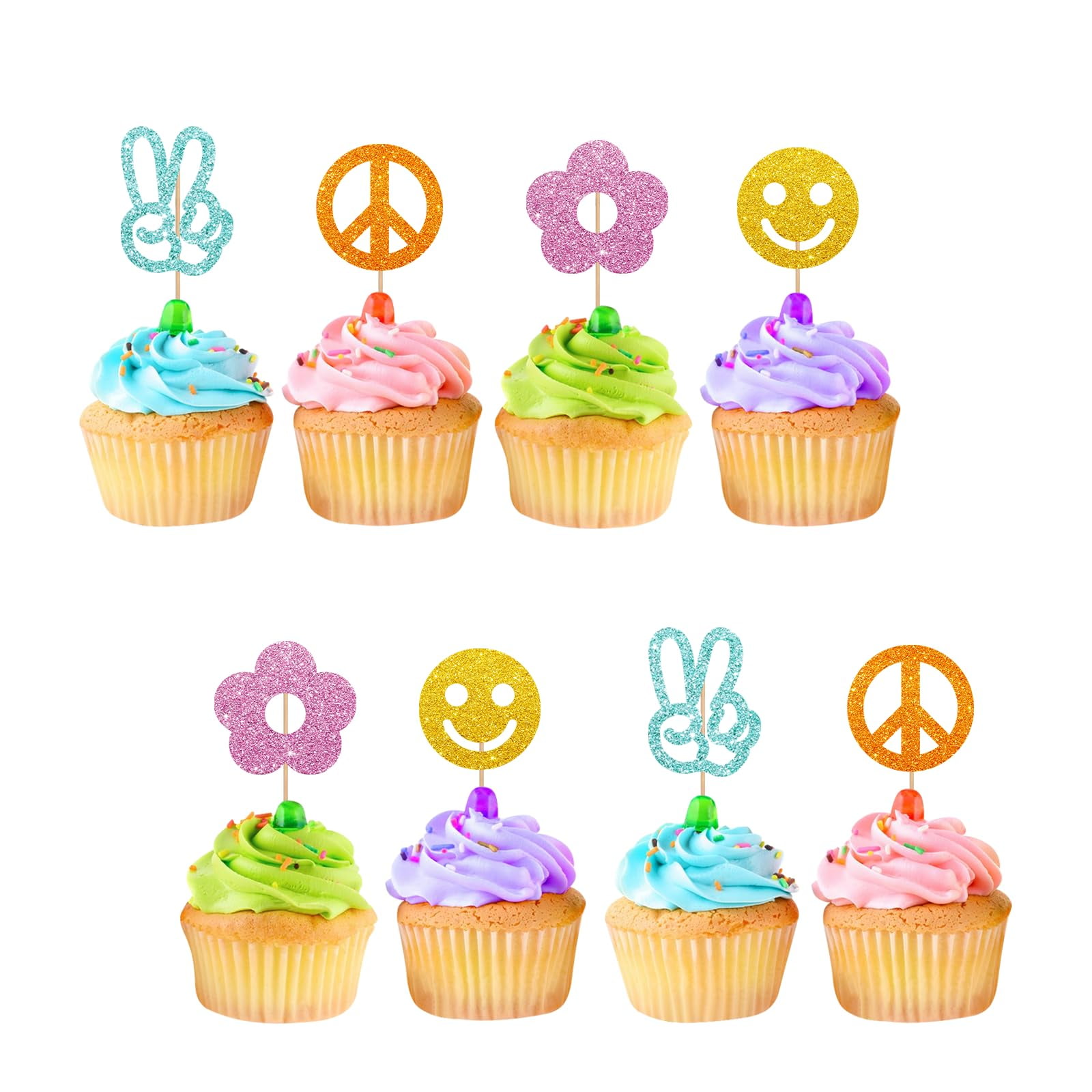 24pcs Hippie Party Cupcake Toppers, Two Groovy MDH1Cupcake Toppers ...