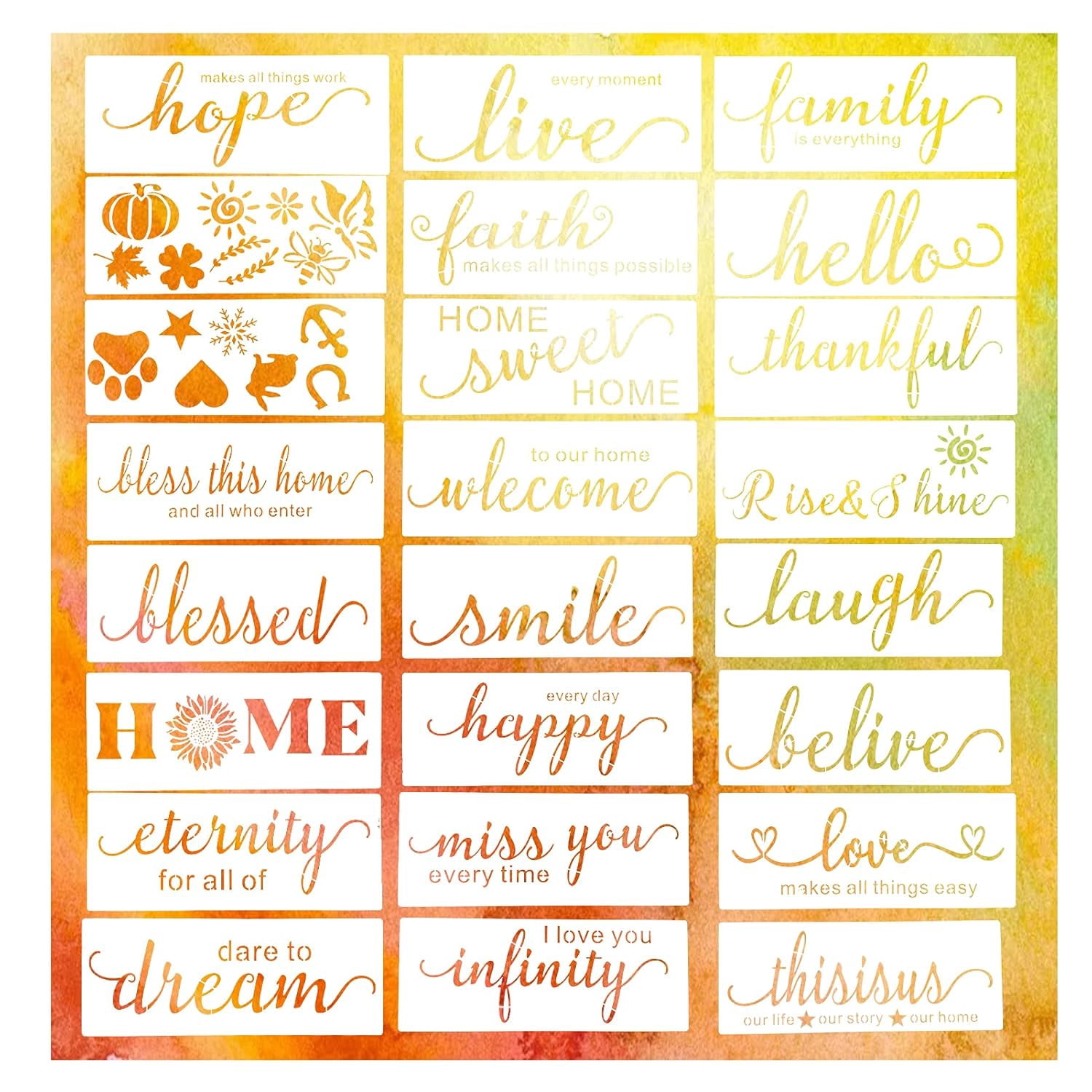 24pcs Home Stencils Kit Reusable Painting Stencils for Crafts Template ...