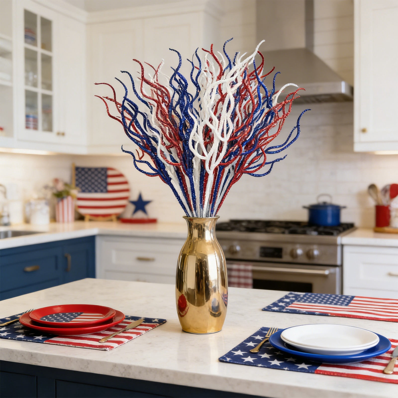 24pcs Independence Day Glitter Ball Stems, Sequin Patriotic Home Party ...