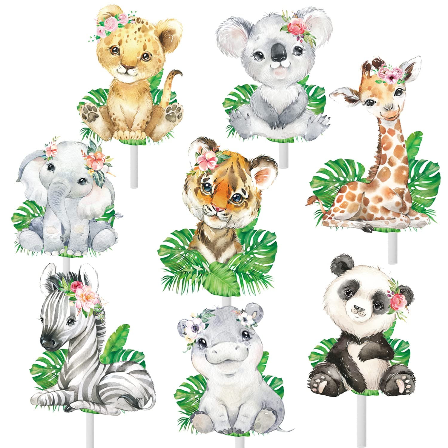 24pcs Jungle Safari Animal Cupcake Toppers Wild Animal Cake Toppers ...