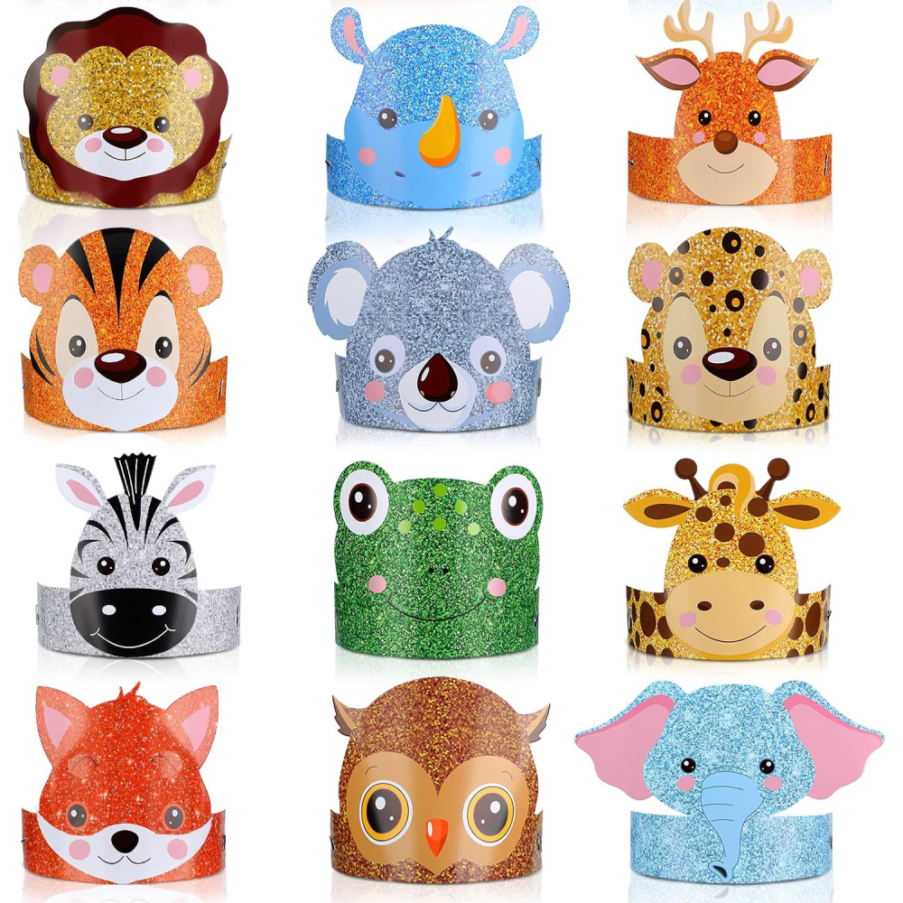 24pcs Jungle Safari Hats, Wild Birthday Paper Crowns, Animal Party ...