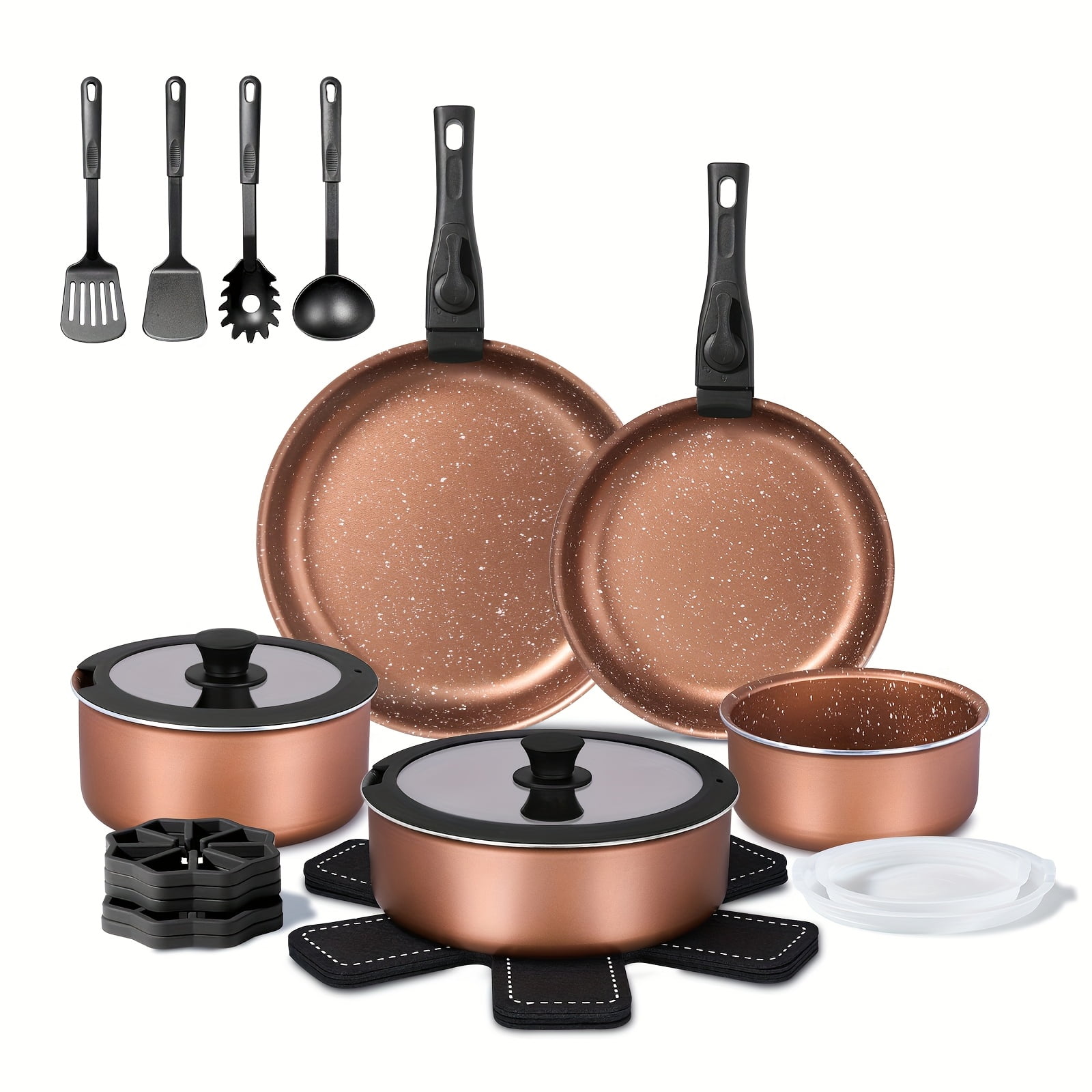 24pcs Kitchen Pots And Pans Set - Nonstick Cookware with Detachable ...