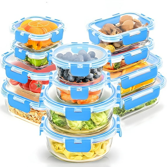24pcs Large-Capacity Glass Food Storage Containers | 12 Boxes+12 Lids ...