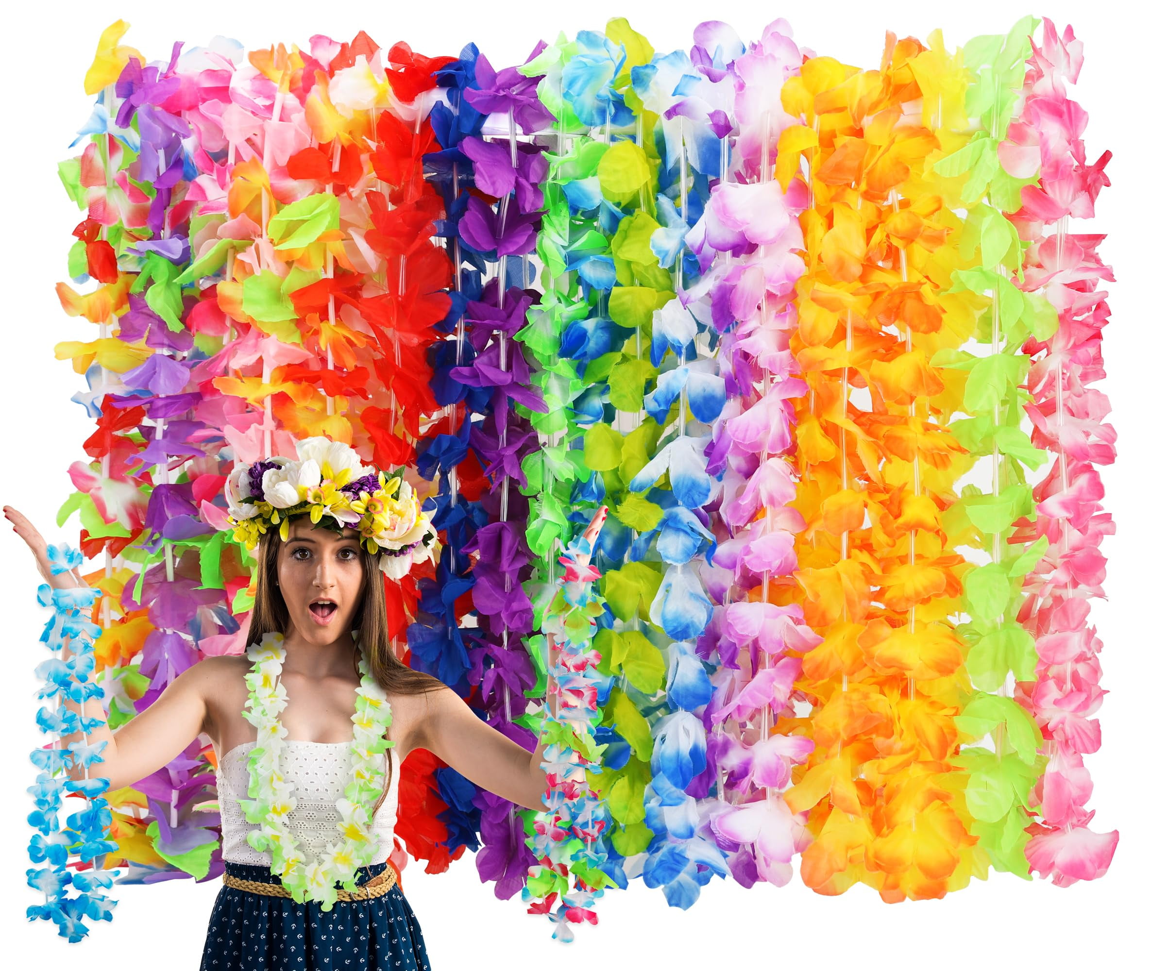 24pcs Leis for Luau Party , Hawaiian Leis Bulk Decorations Silk Flower ...