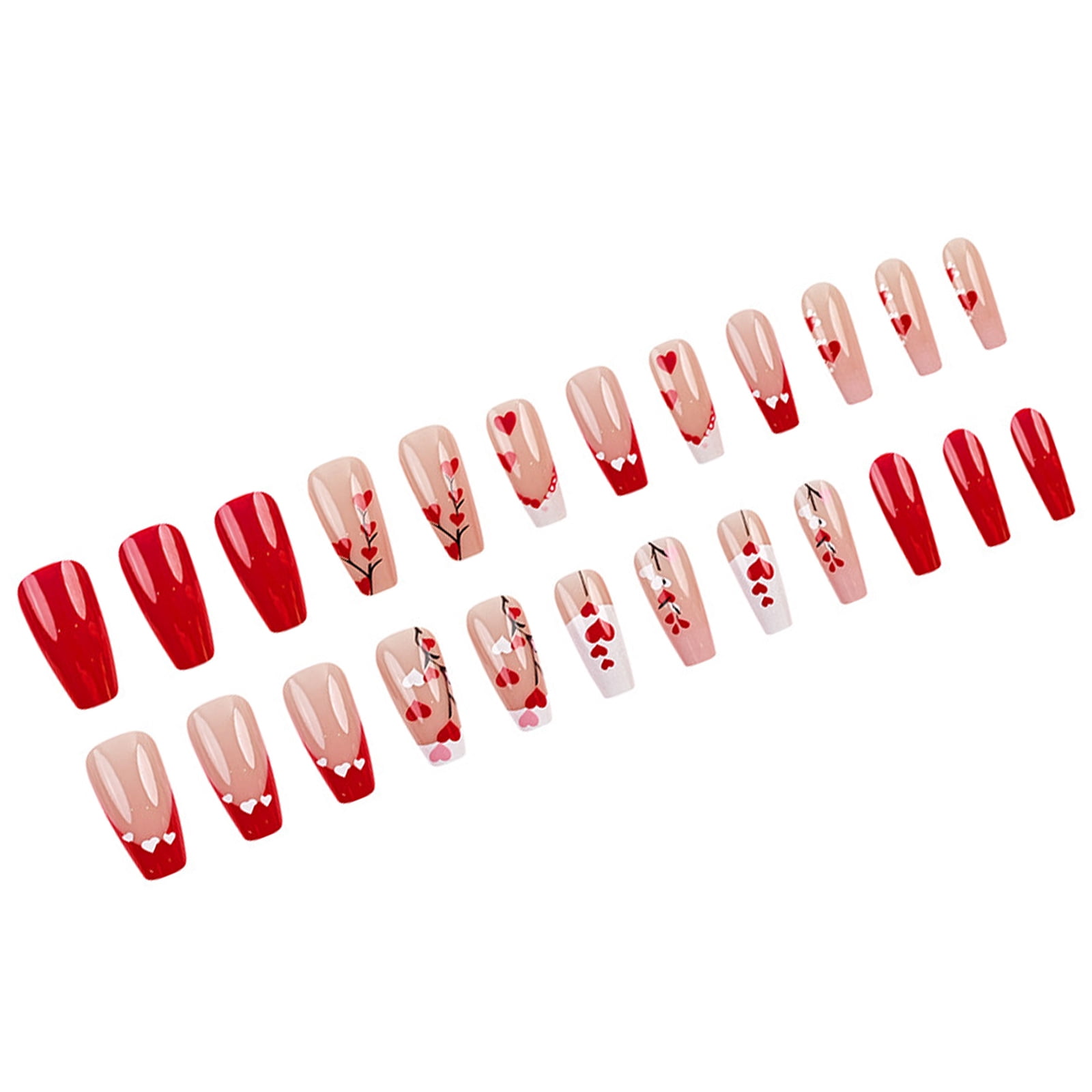 24pcs Long Coffin Valentine's Day False Nails French Tips on Nails For ...