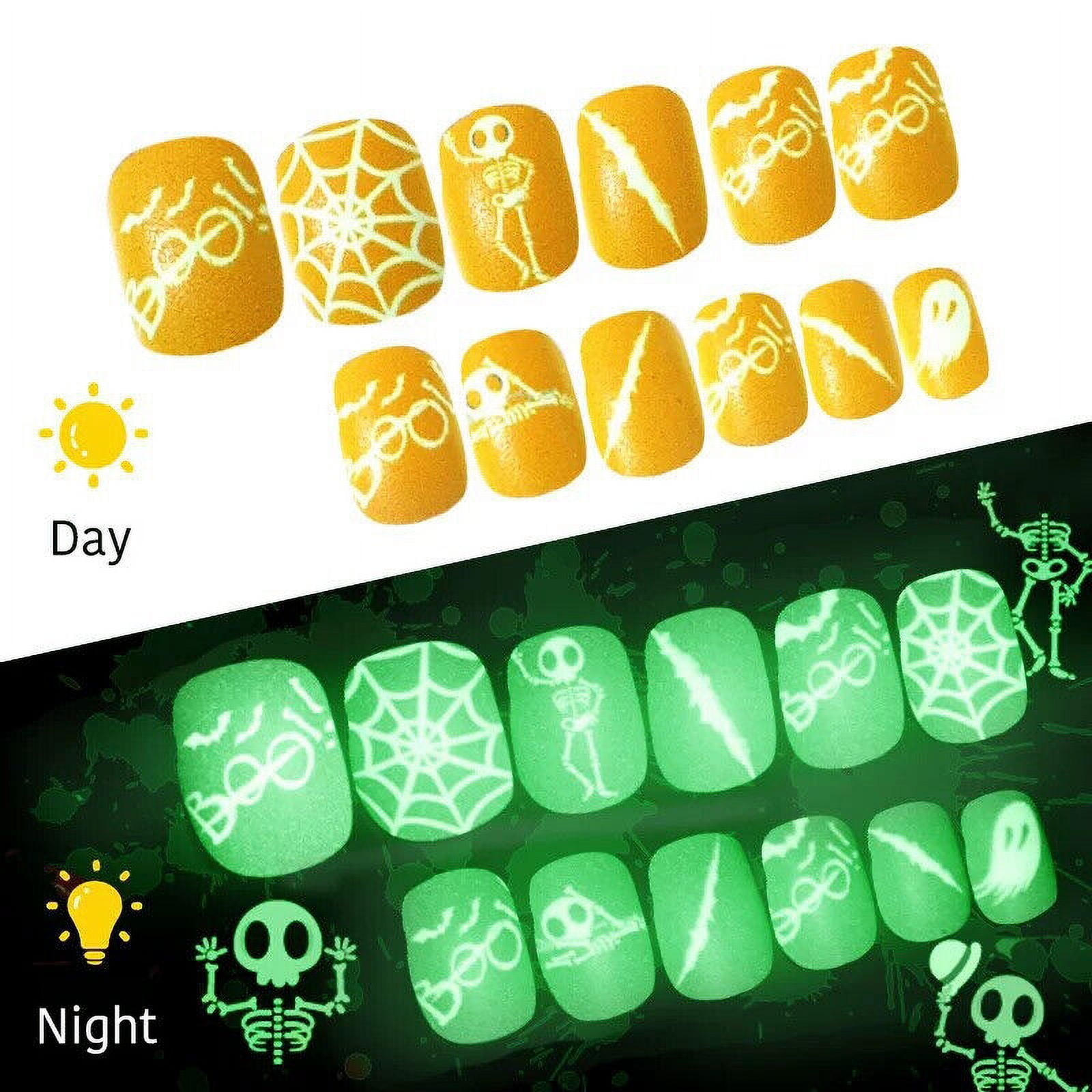24pcs Luminous kids False Nail Short Square for Children Nail Art ...