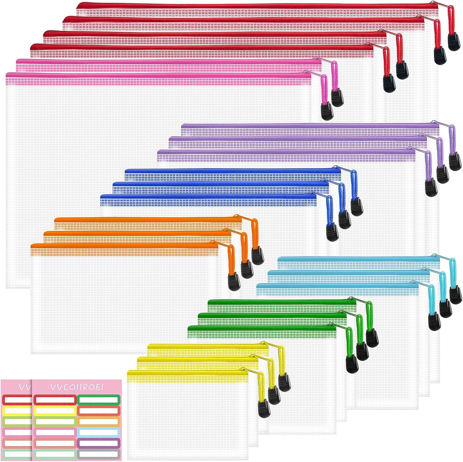 24pcs Mesh Waterproof Pouch Bags, 9 Sizes Clear Pouches, Organizer Bags ...