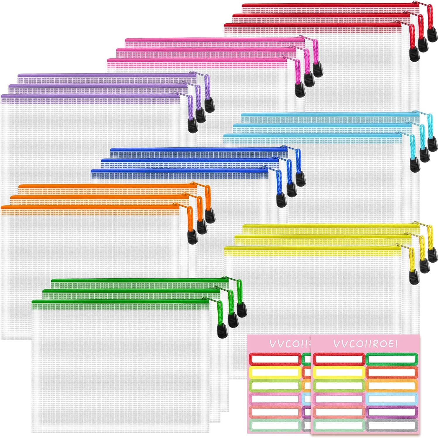 24pcs Mesh Zipper Pouch Bags, A5 9.4x7.1 Inches, 8 Colors, Organizing ...