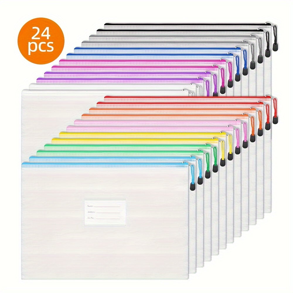 24pcs Mesh Zipper Pouch Extra Large Document Bag with Label Pocket ...