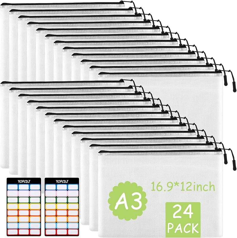 24pcs Mesh Zipper Pouch File Bags Puzzle Storage Bags, A3 17x12 Inches ...