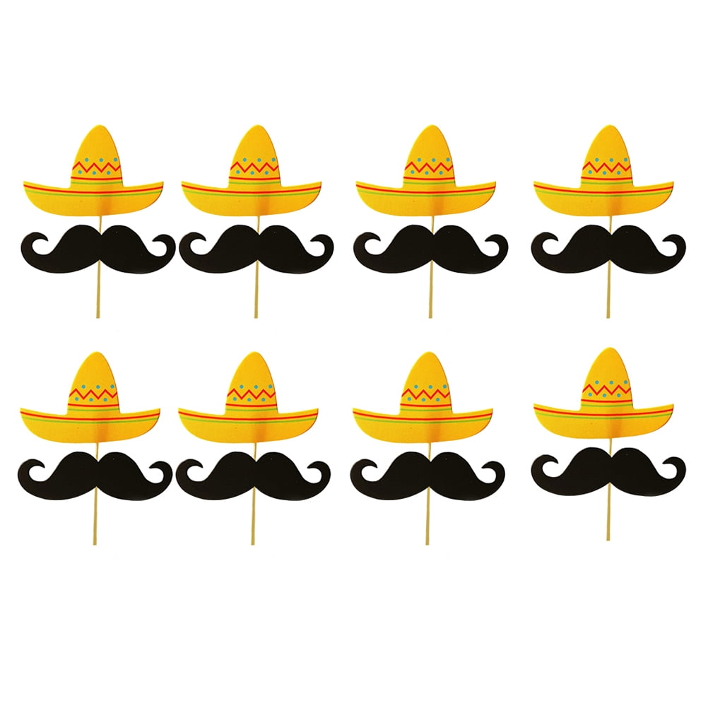 24pcs Mexican Carnival Mustache and Hat Cake Toppers Cupcake Toppers ...
