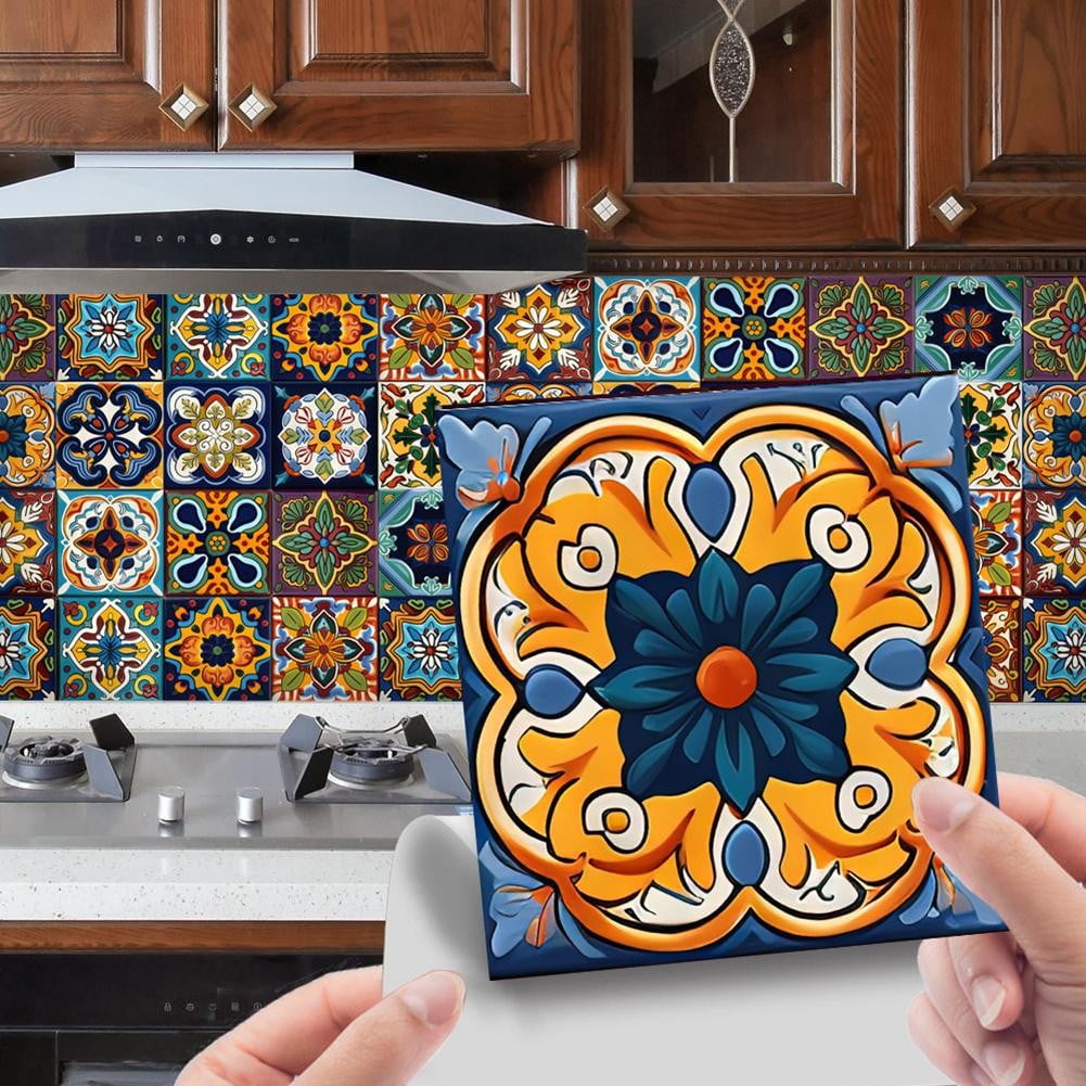24pcs Morocco Style Colorful Retro Tiles Wall Sticker Kitchen Bathroom ...
