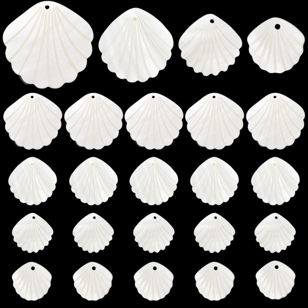 24pcs Natural Freshwater Shell Carved Pendants, 4 Styles Big Shell ...