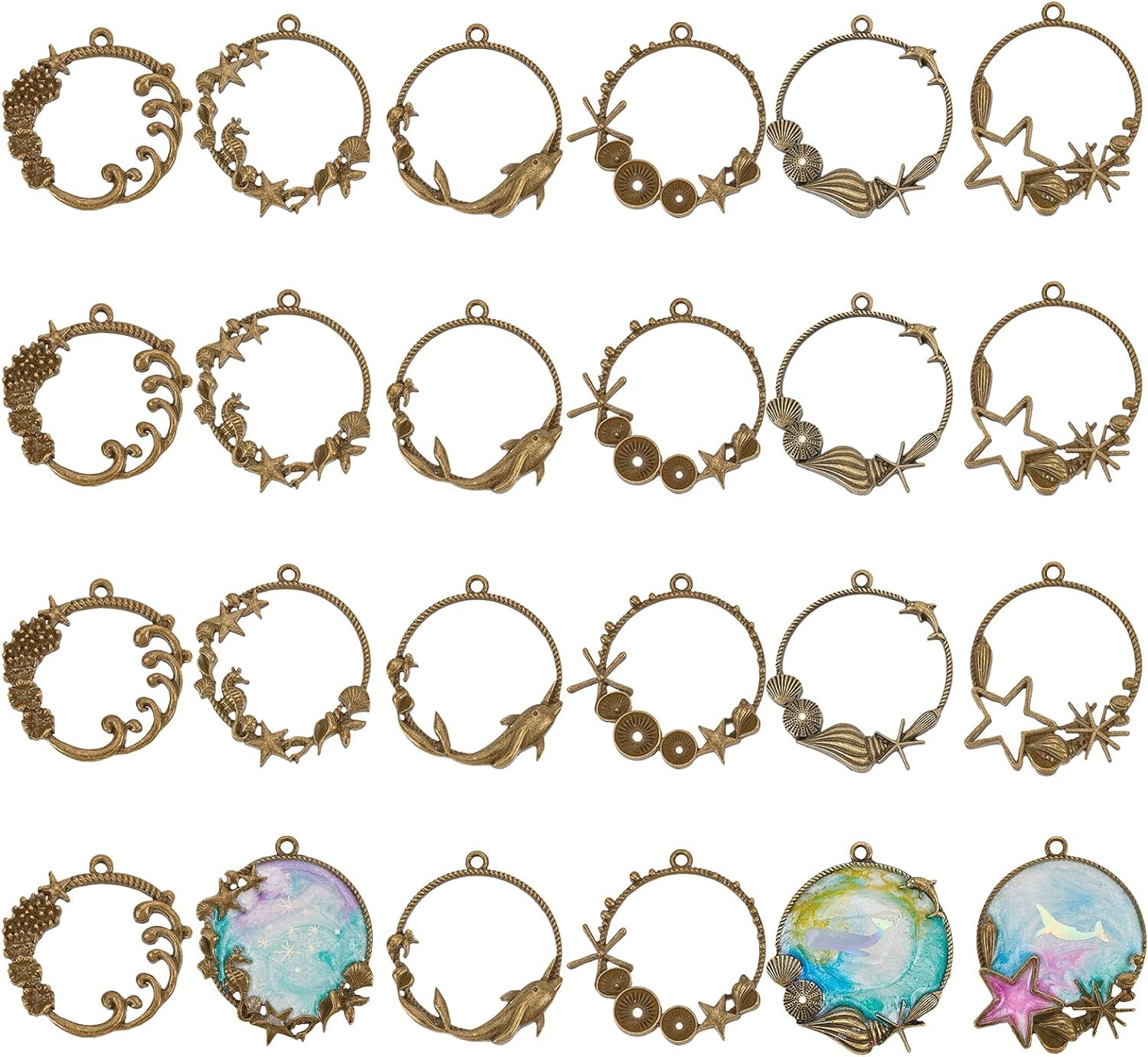 24pcs Ocean Theme Open Back Bezel Pendants Bronze Open Bezel Charms ...