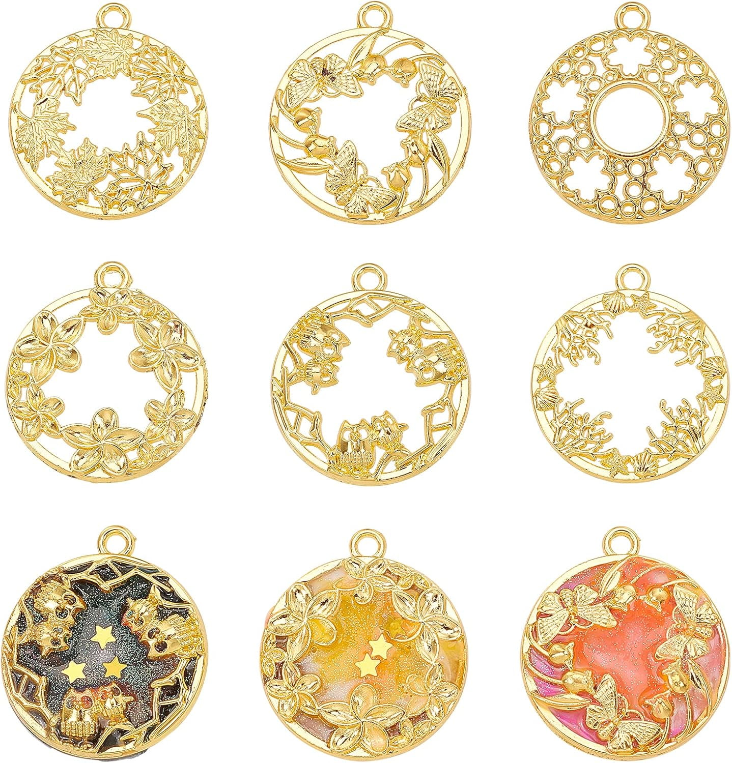 24pcs Open Back Bezel Pendants Plant and Animal Shapes Alloy Pendants 6 ...