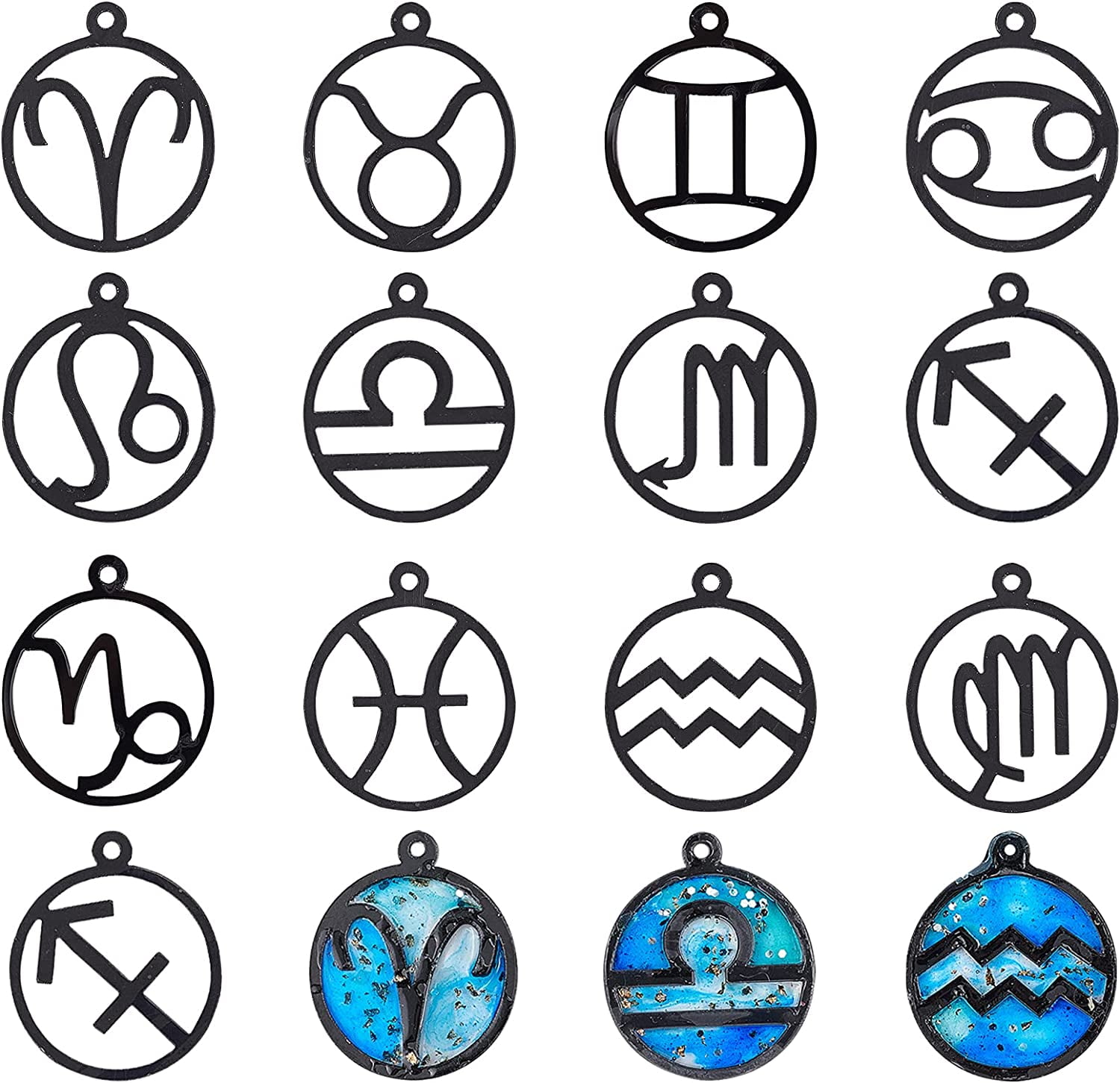 24pcs Open Back Bezel Pendants Twelve Constellations Theme Bezel ...