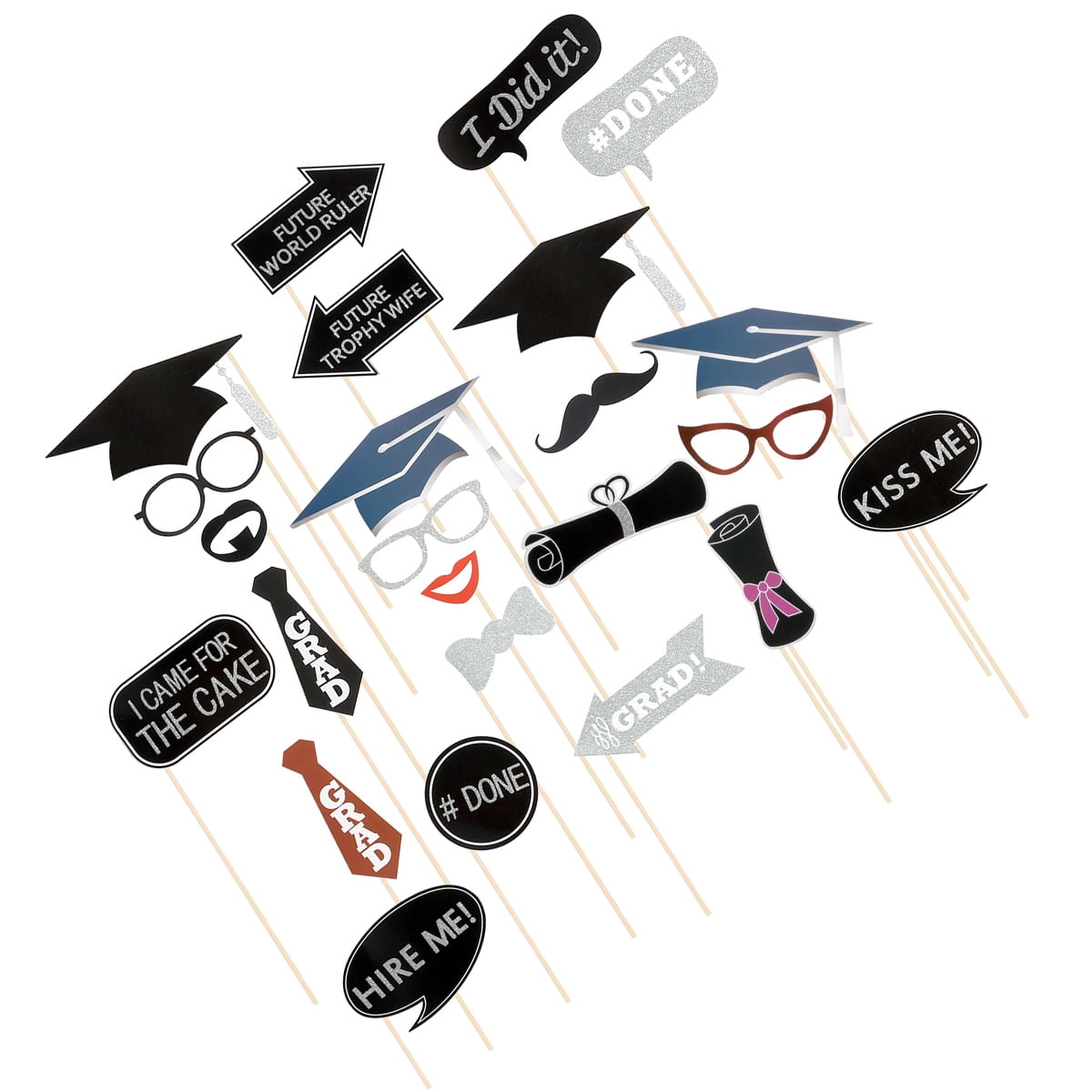 Worgeous Assorted Color Photo Booth Props Kit with 24pcs for Party ...