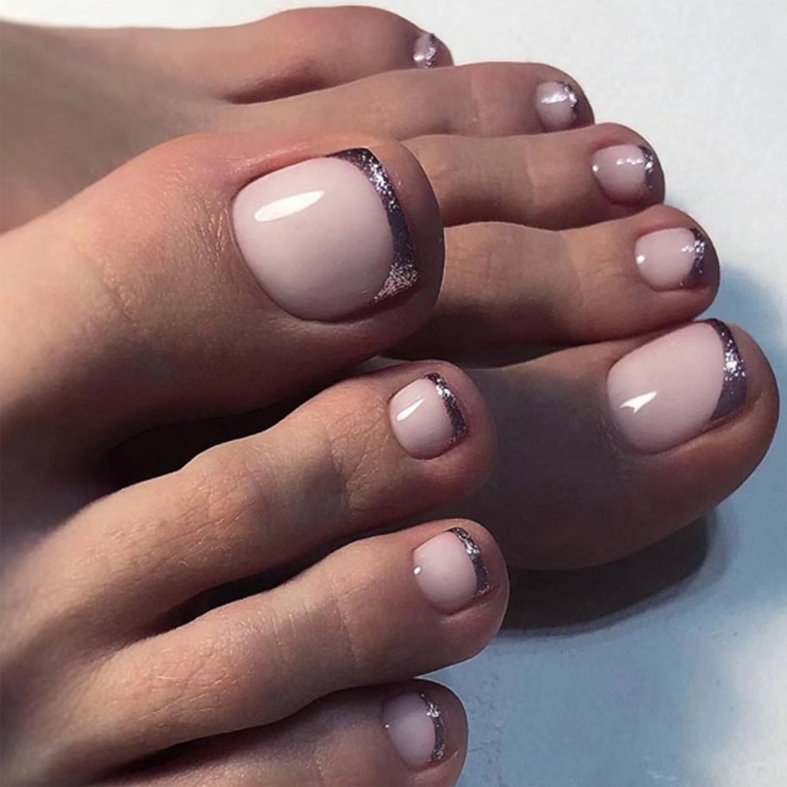 24pcs Pink Love Heart False Toe Nails for Women Girl Summer Full Cover ...