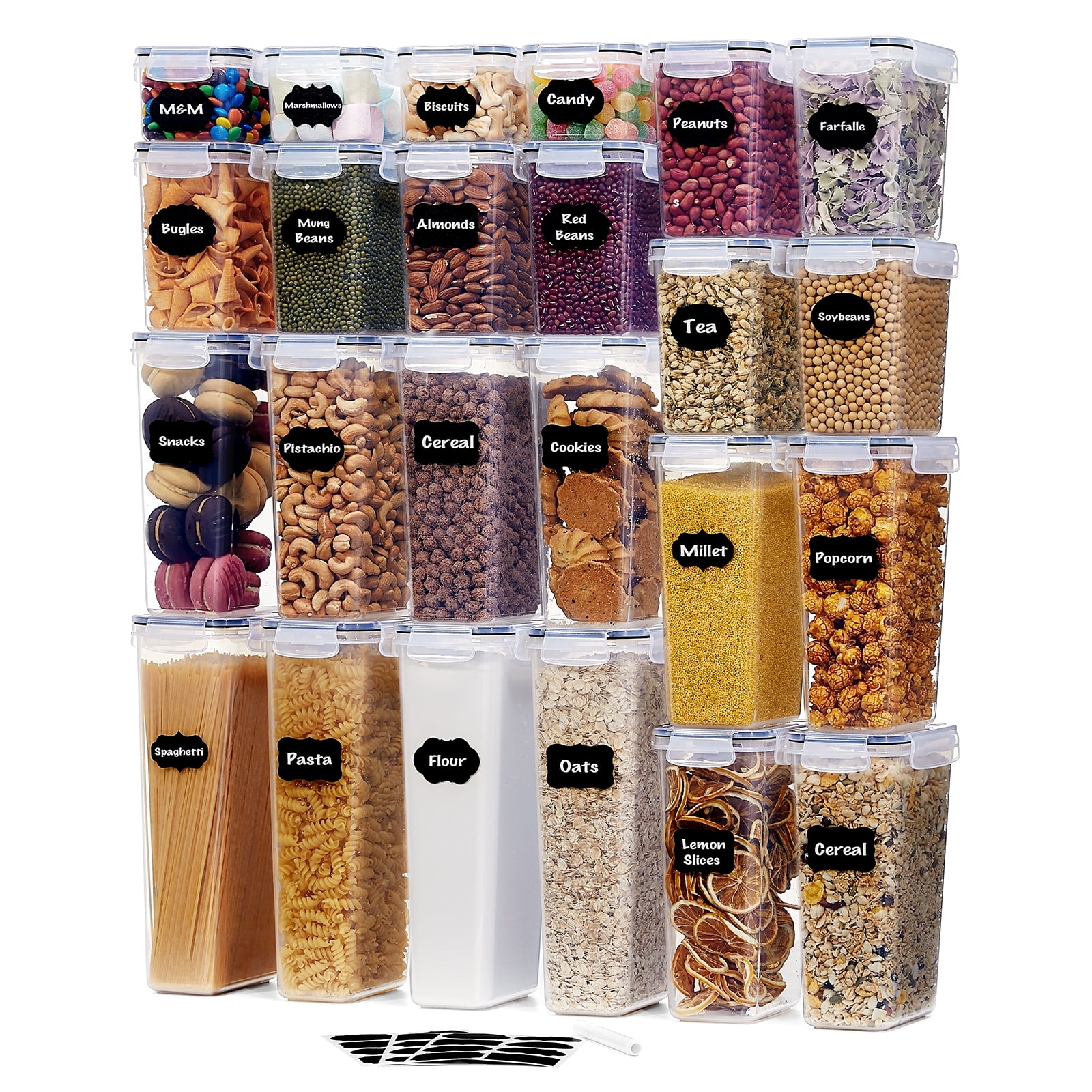 24pcs Plastic Cereal Containers Storage Set with Labels Marker in ...