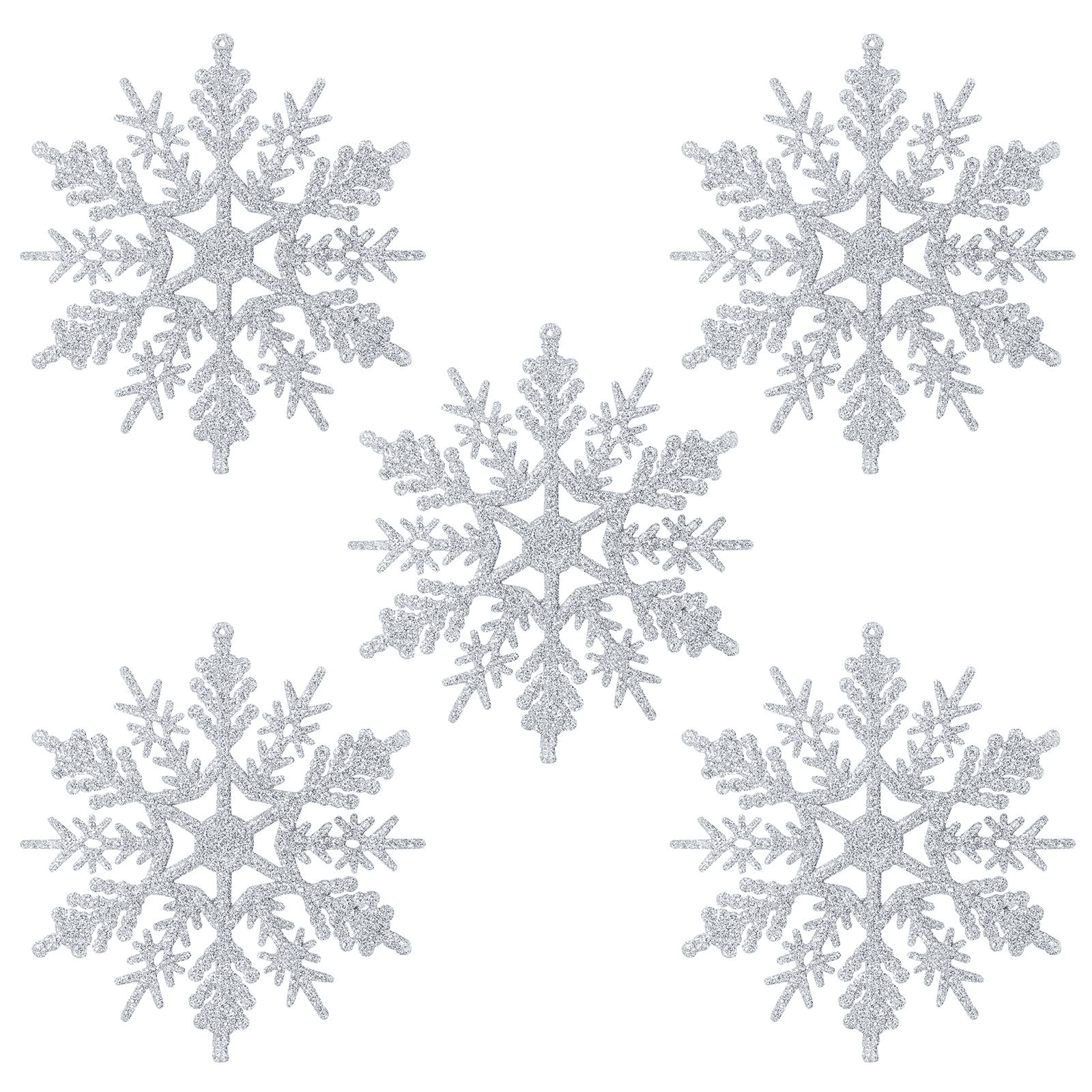 24pcs Plastic Snowflake Ornaments, Sliver Snowflake Ornaments Glitter ...