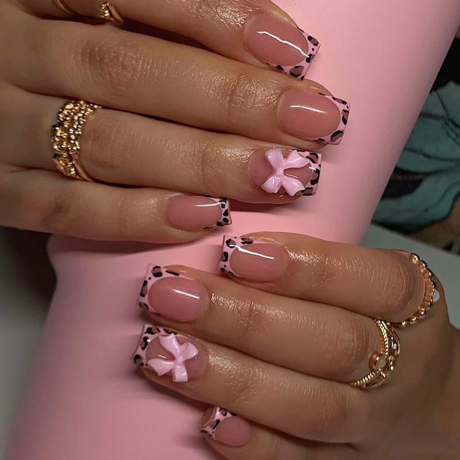 24pcs Press On Nails - Short Square Fake Nails, Glossy Acrylic Full ...