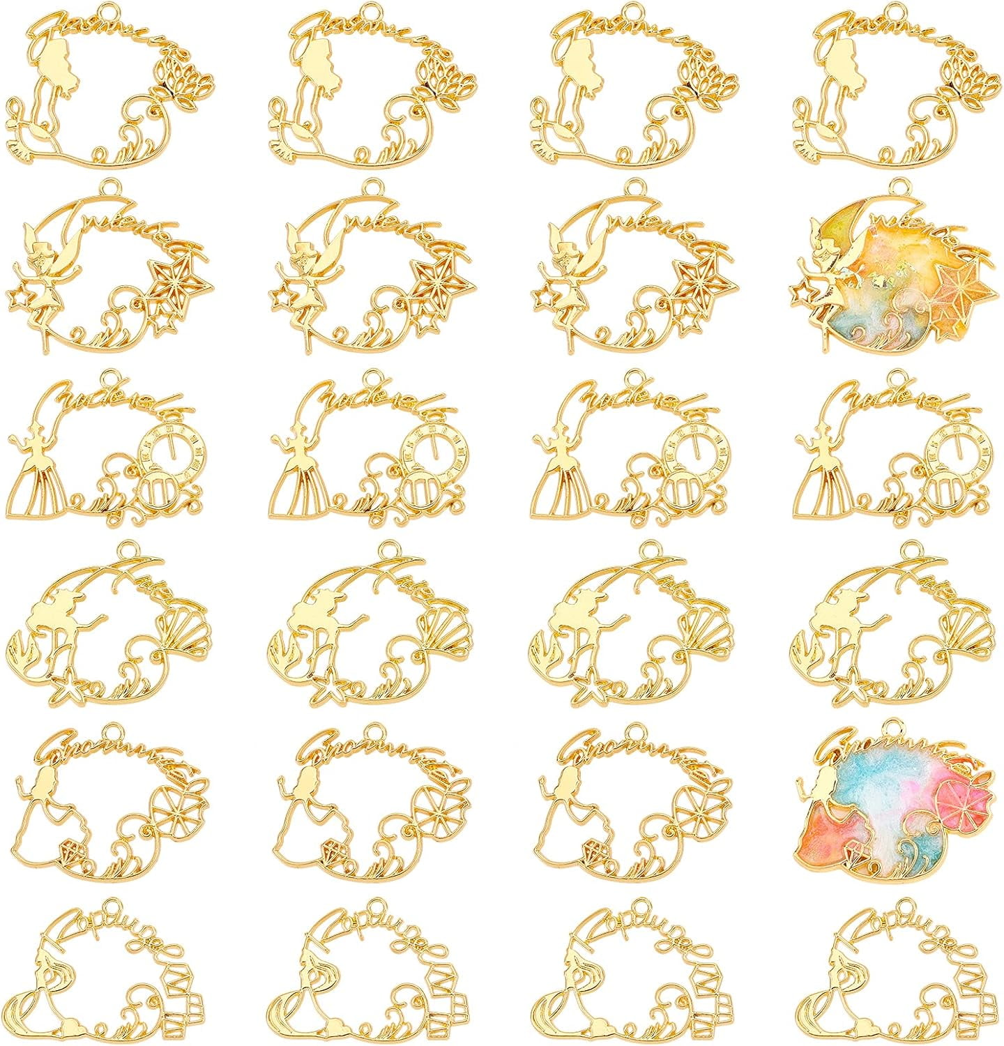 24pcs Princess Zinc Open Bezels Pendants Princess Theme Open Bezel ...