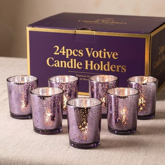 24pcs Purple Votive Candle Holders – Glass Tea Light Candles Holder ...