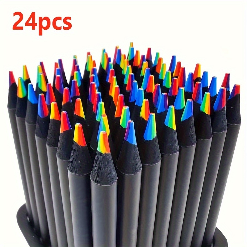 24pcs Rainbow Gradient Magic Pencils Set - Black Wood, 7 Vibrant Colors ...