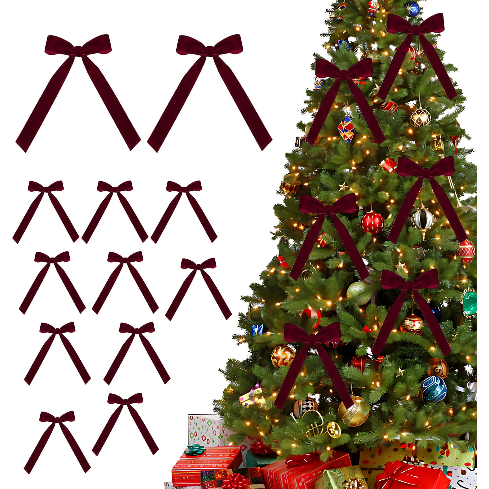 24pcs Red Velvet Bows for Christmas Tree Decorations Wreath Burgundy ...