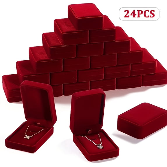 24pcs Red Velvet Jewelry Gift Boxes Set, Red Necklace Pendant Storage ...