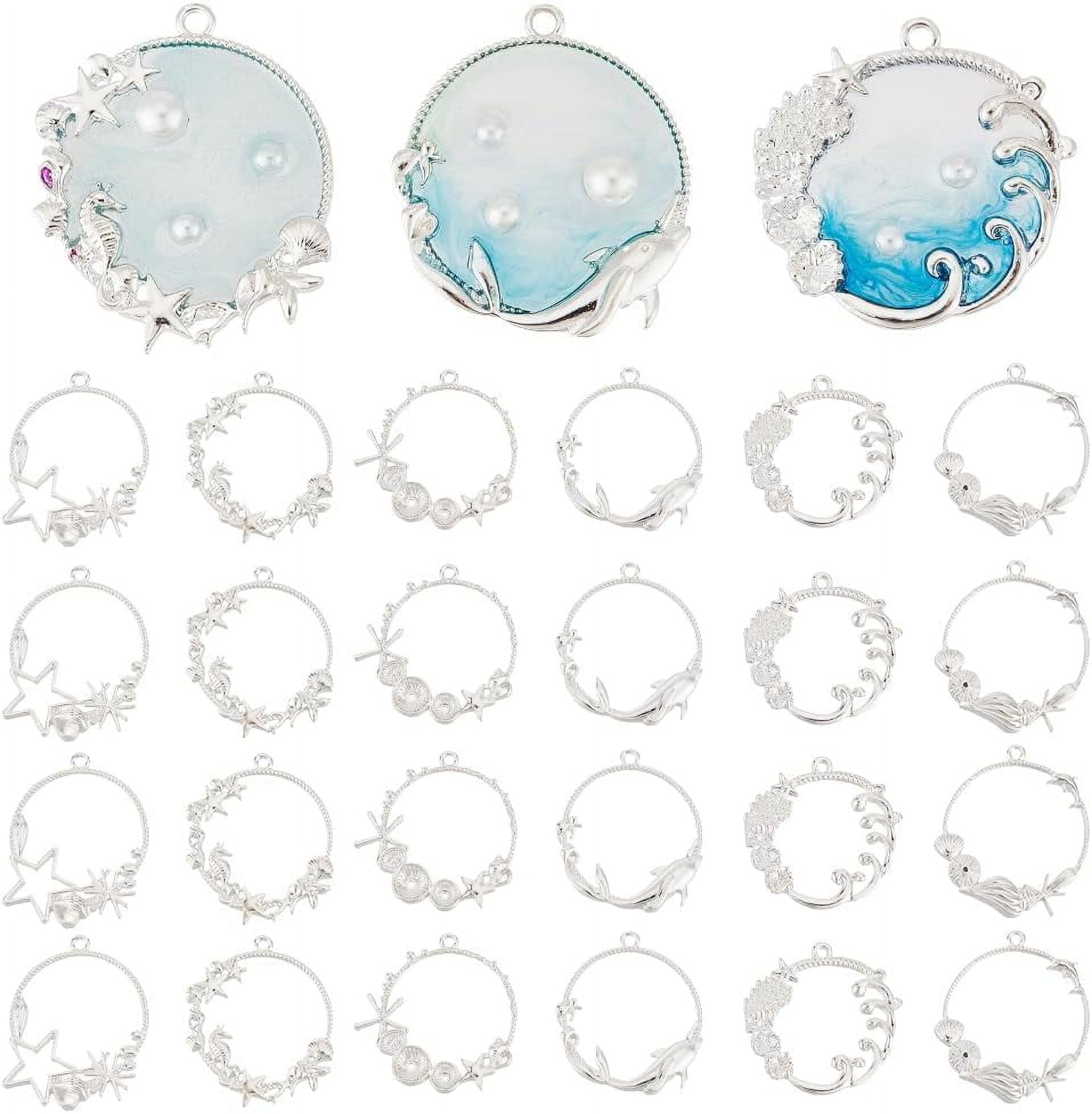 24pcs Sea Open Bezel Charms 6 Style Ocean Open Frame Pendant Resin ...