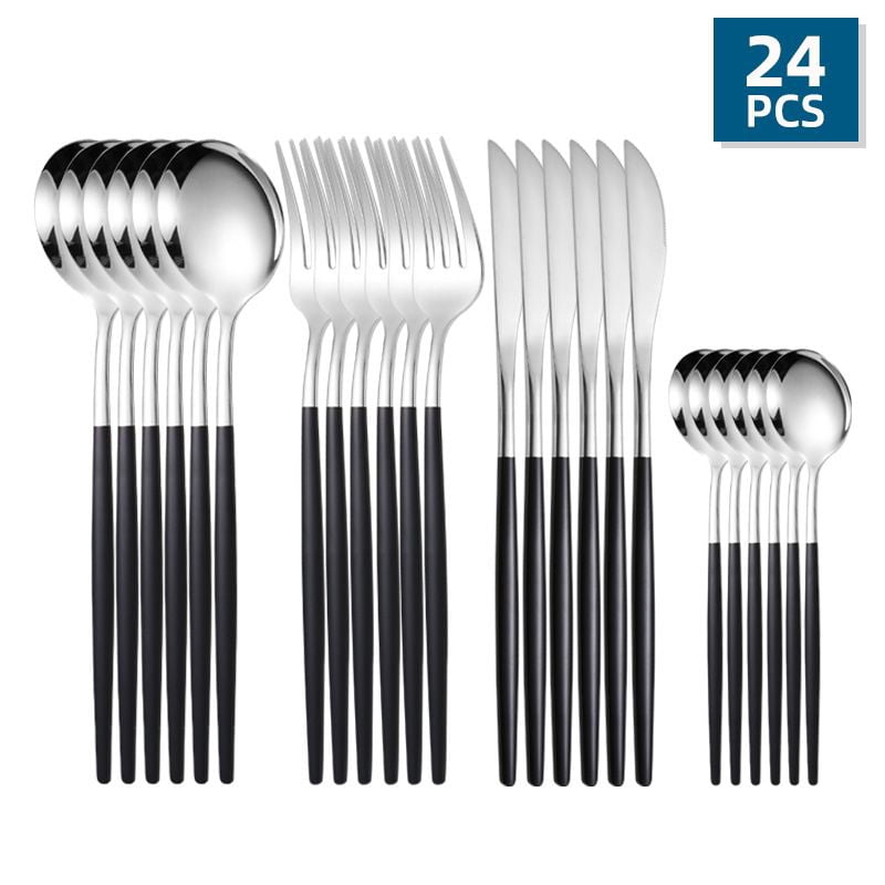 24pcs/Set Stainless Steel Cutlery; Portuguese Cutlery Spoon; Western ...