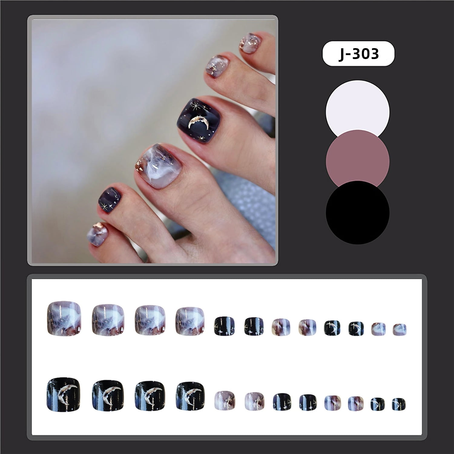 24pcs Shiny White False Toenails with Glitter Powder Design Square Fake ...