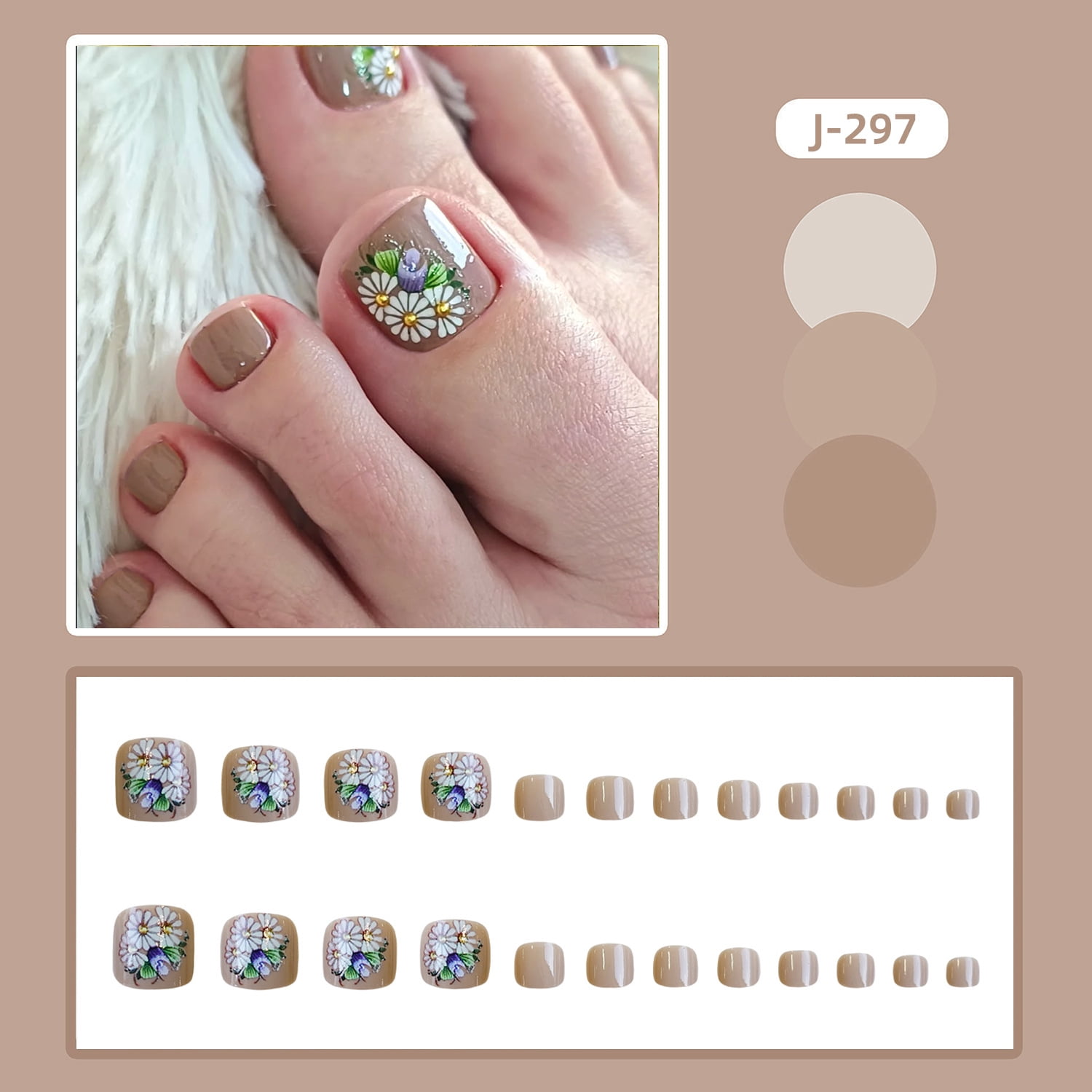 24pcs Shiny White False Toenails with Glitter Powder Design Square Fake ...