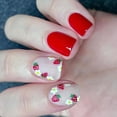 24pcs Short Square Press On Nail With Strawberry Floral Acrylic Designs ...
