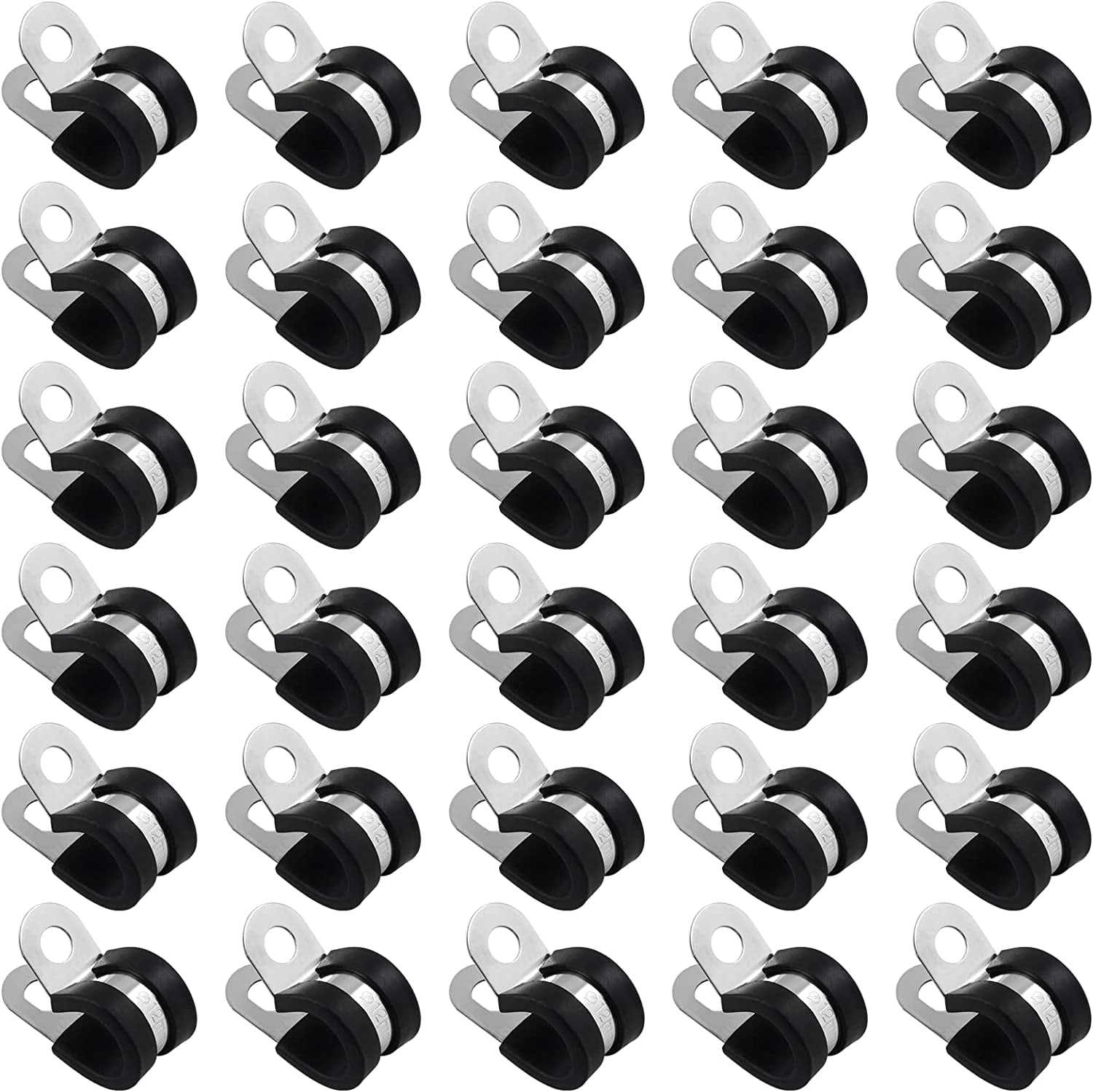 24pcs Stainless Steel Cable Clamp, 1/2’’ Rubber Cushioned Insulated ...