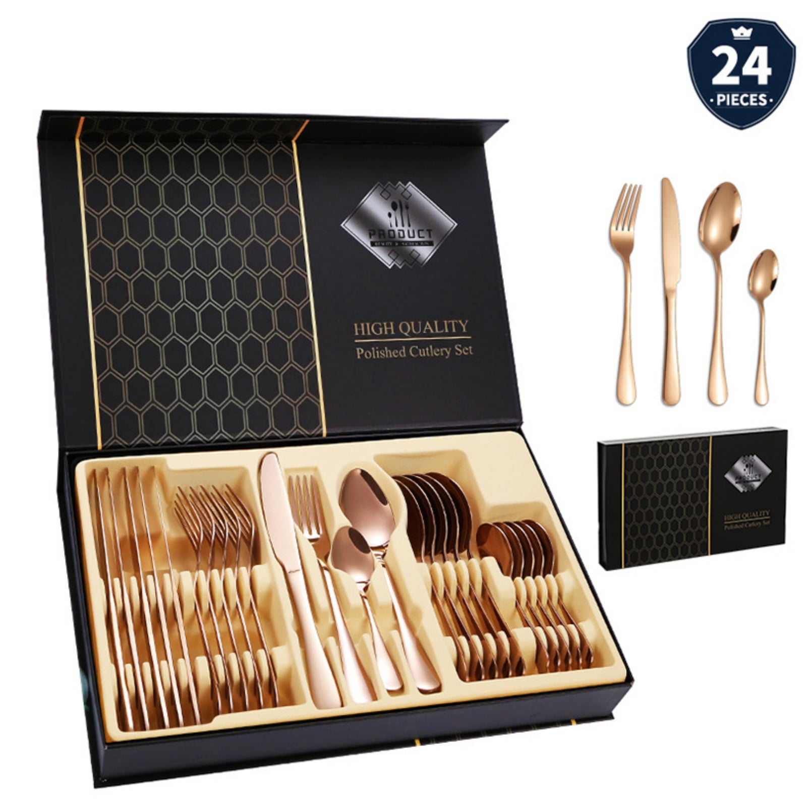 24pcs Stainless Steel Knife, Fork And Spoon Tableware Set Gift Box For ...