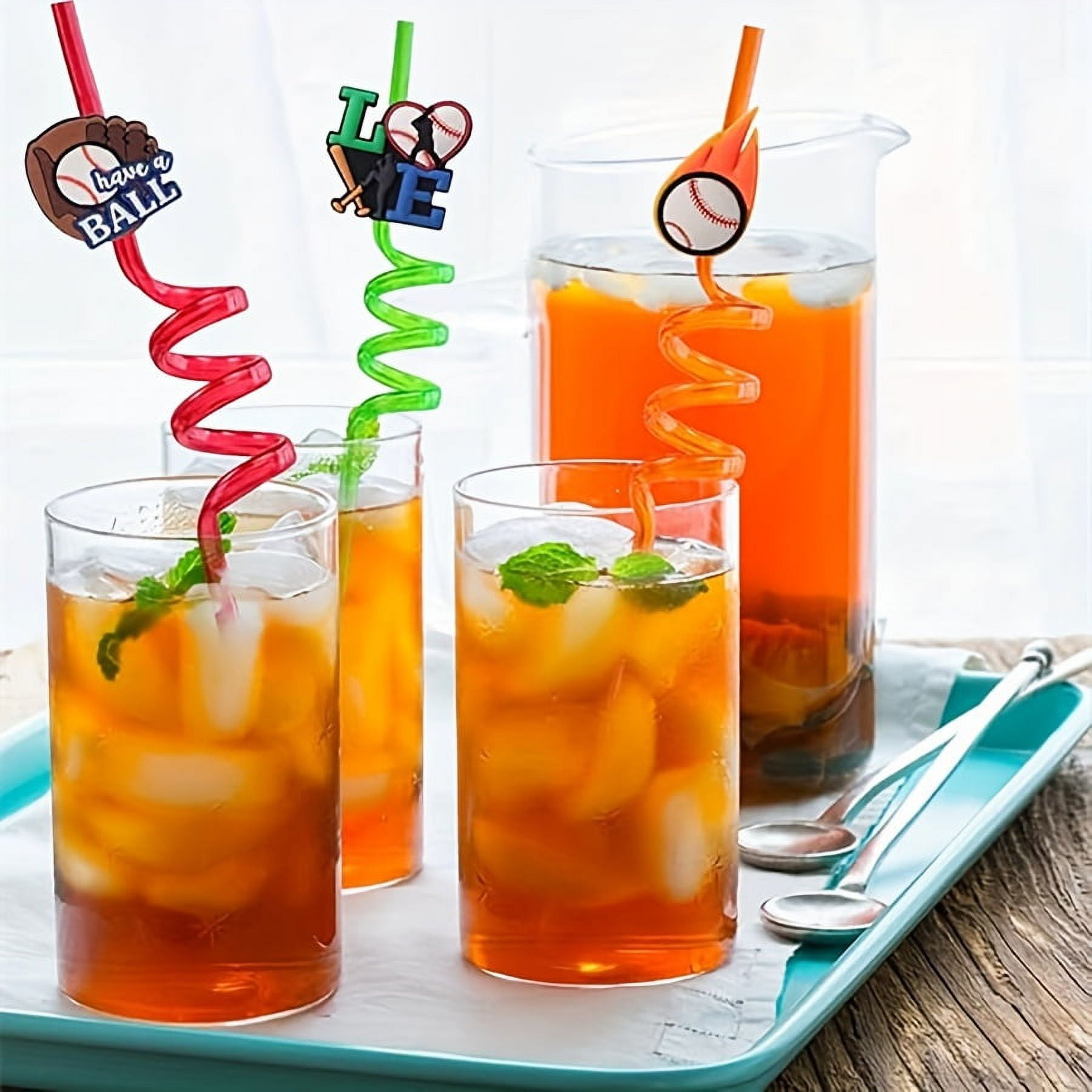 24pcs Straw, Cartoon Baseball Straw With 2 Cleaning Brush, Reusable ...