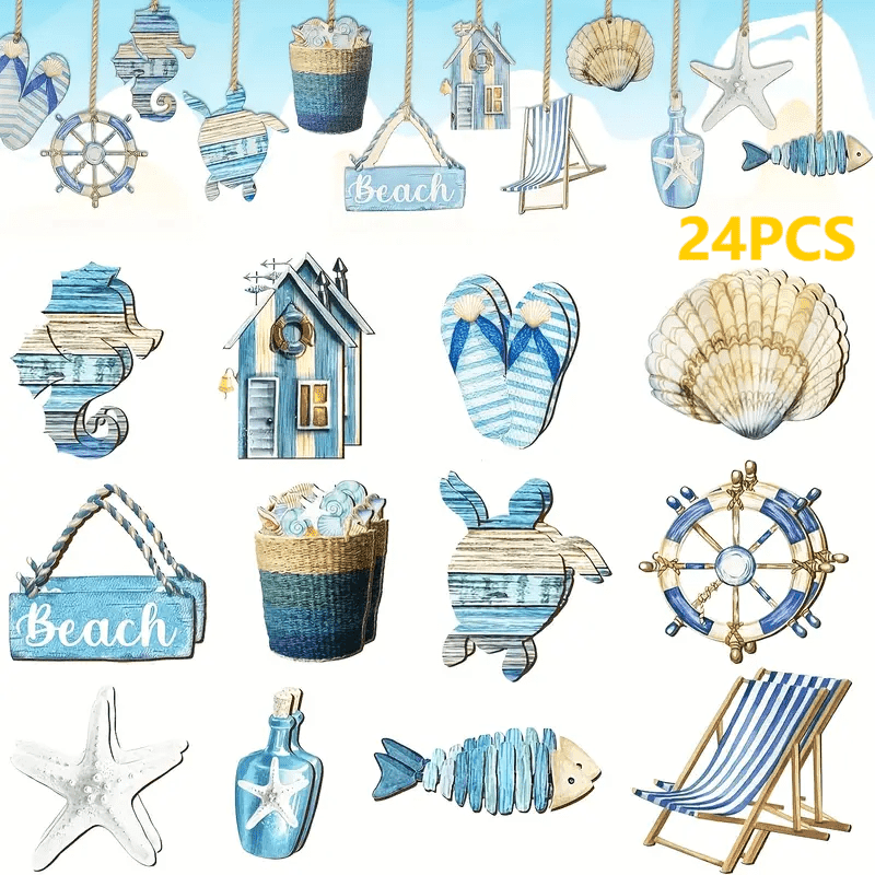 24pcs Summer Wooden Beach Decorations, Ocean Theme Decor, Contains ...