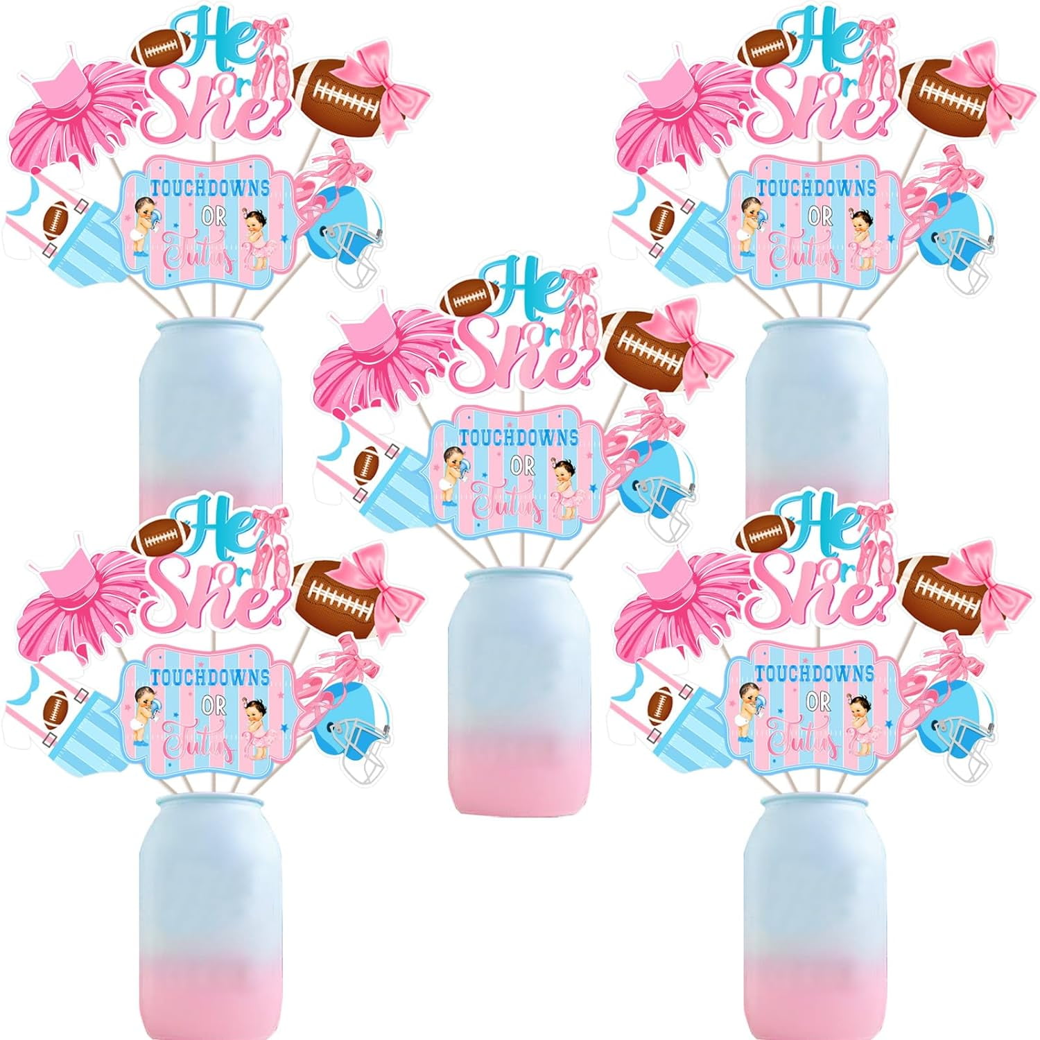 24pcs Touchdowns or Tutus Gender Reveal Centerpieces Stick Touchdowns ...