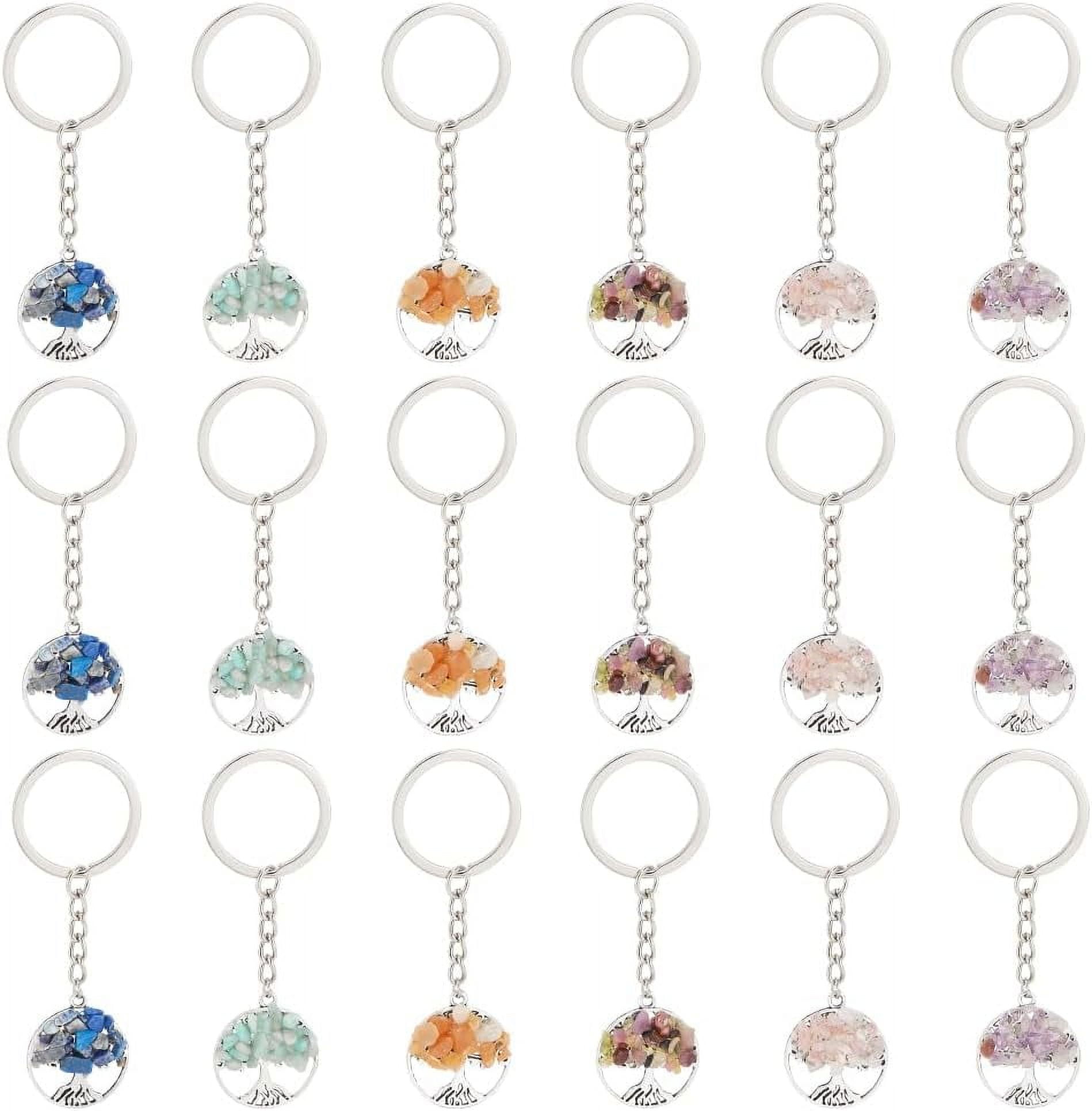 24pcs Tree Of Life Keyring 6 Colors Natural Stone Keychain Pendant ...
