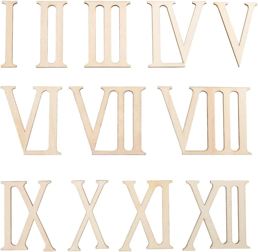 24pcs Unpainted Wooden Roman Numerals Shape Unfinished Wood Cutouts for ...