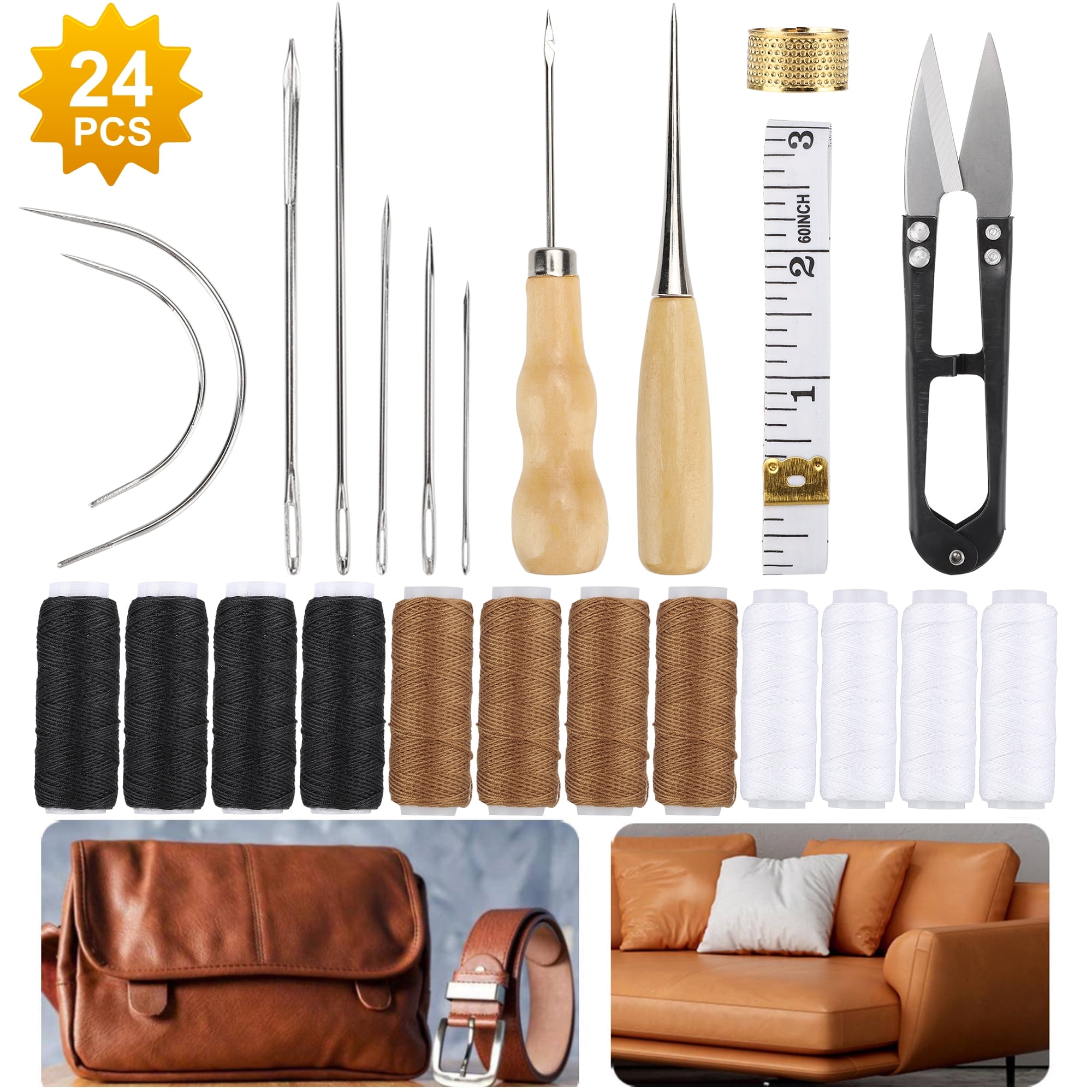 24pcs Upholstery Repair Kit, DISEN Leather Craft Sewing Tools for ...