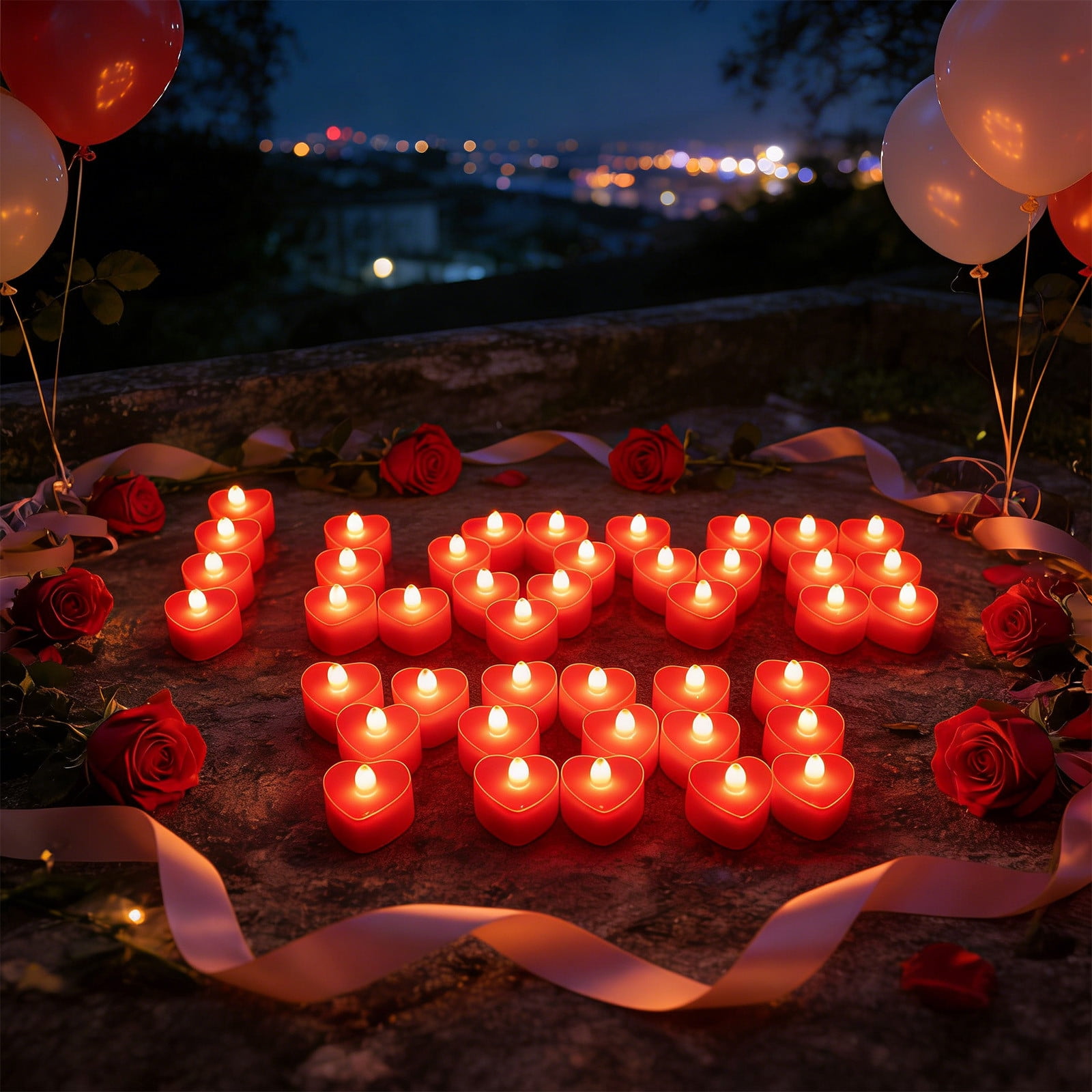 24pcs Valentine’s Day Heart LED Candle Lights - Flashing Decorative ...